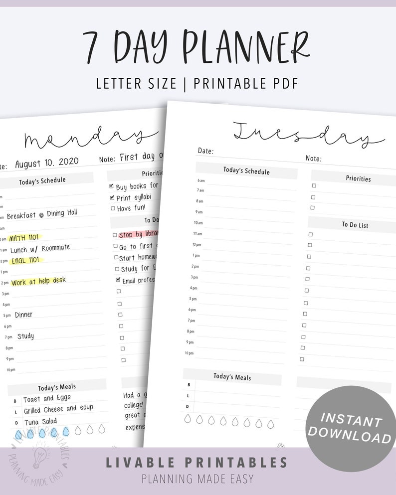 7 Day Planner Daily Printable - Etsy