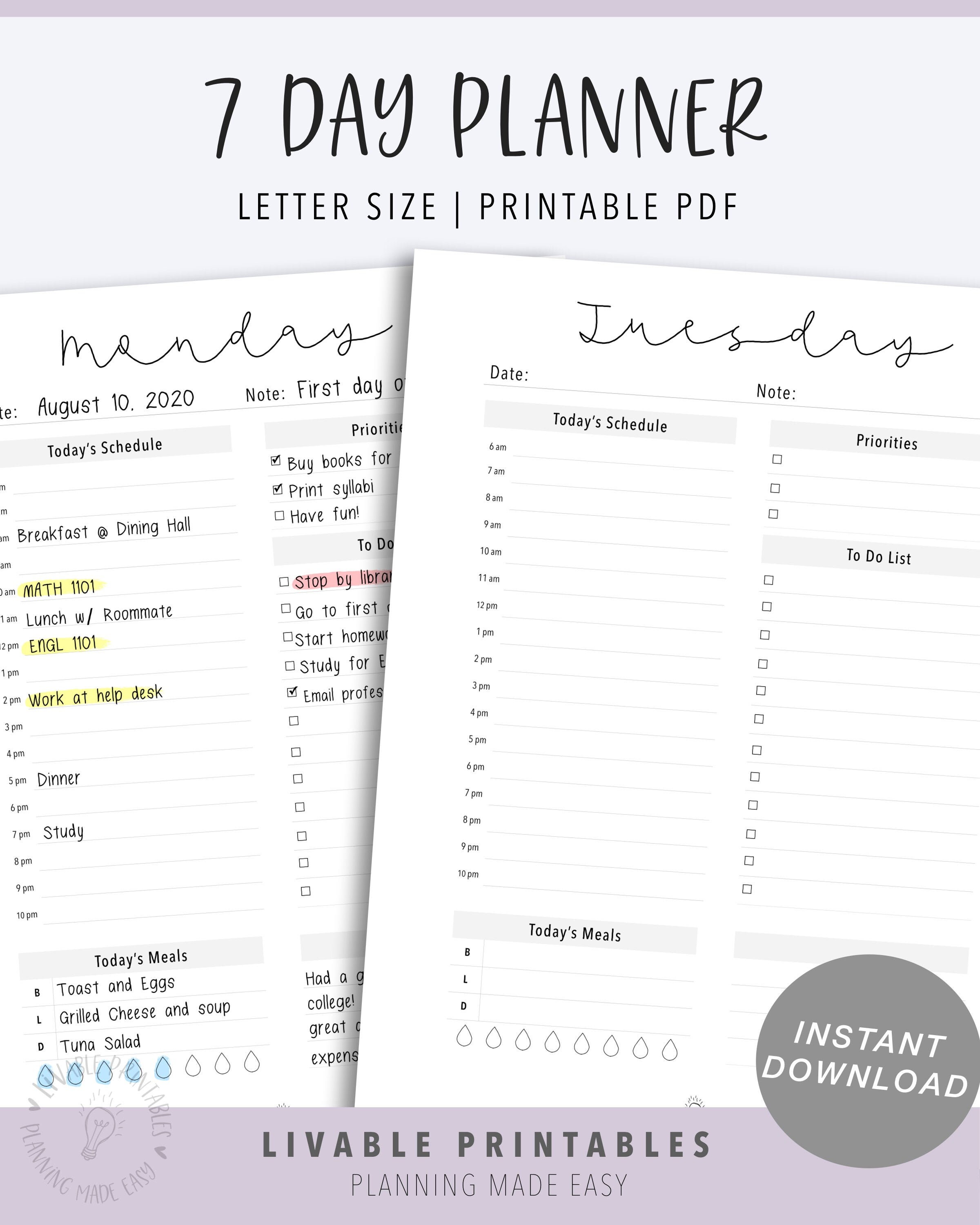 7 Day Planner Daily Printable | Etsy