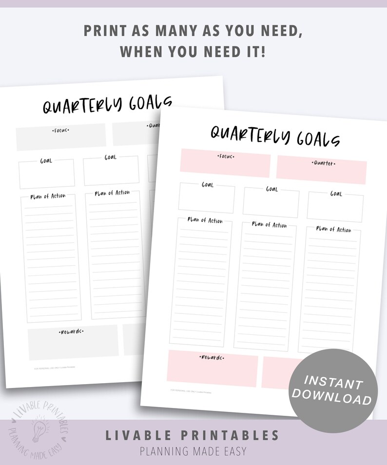 Quarterly Goals Planner| Goal Planner, NEW FONT! - Etsy