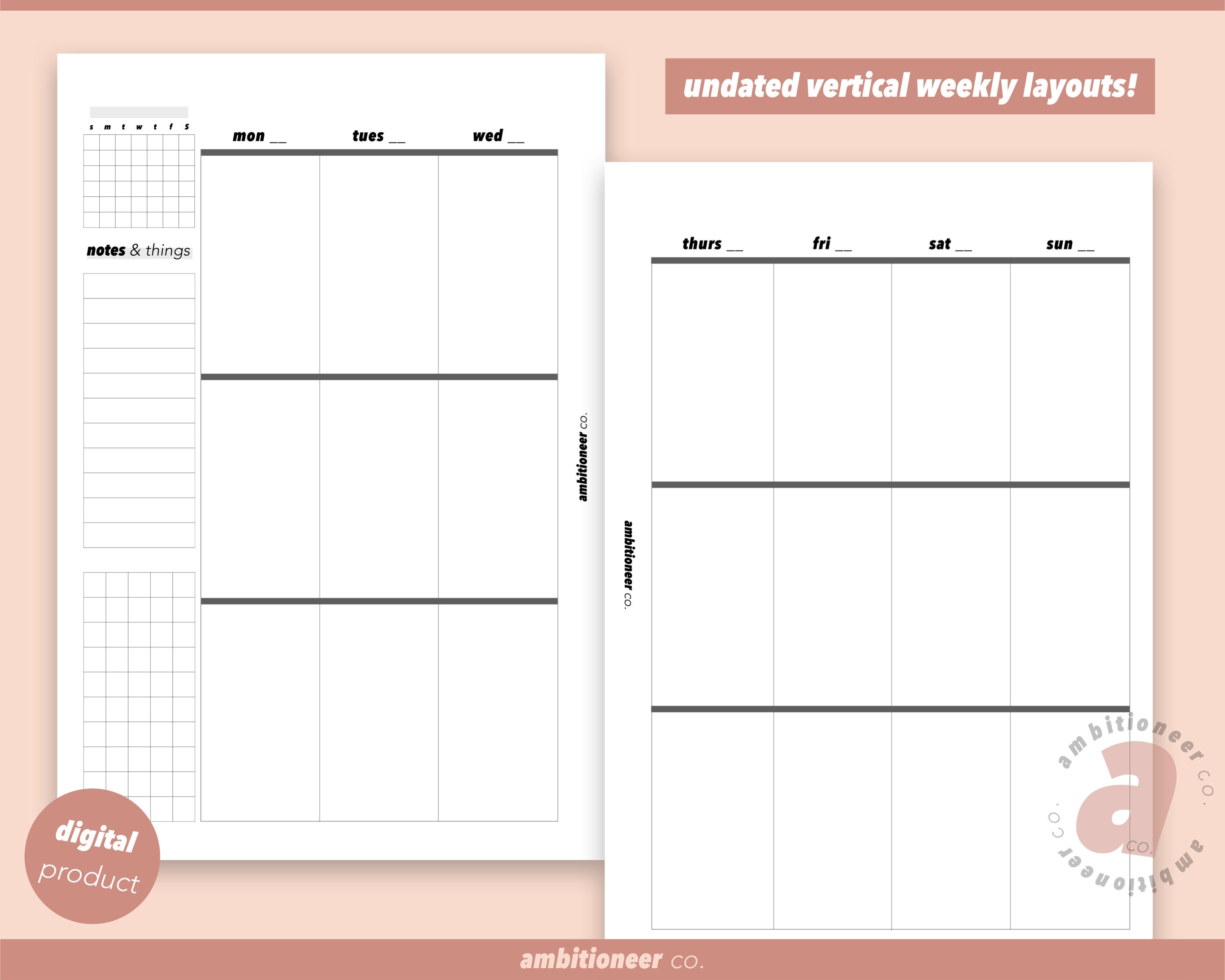 Undated Vertical Weekly Planner A5 Weekly Planner Printable - Etsy