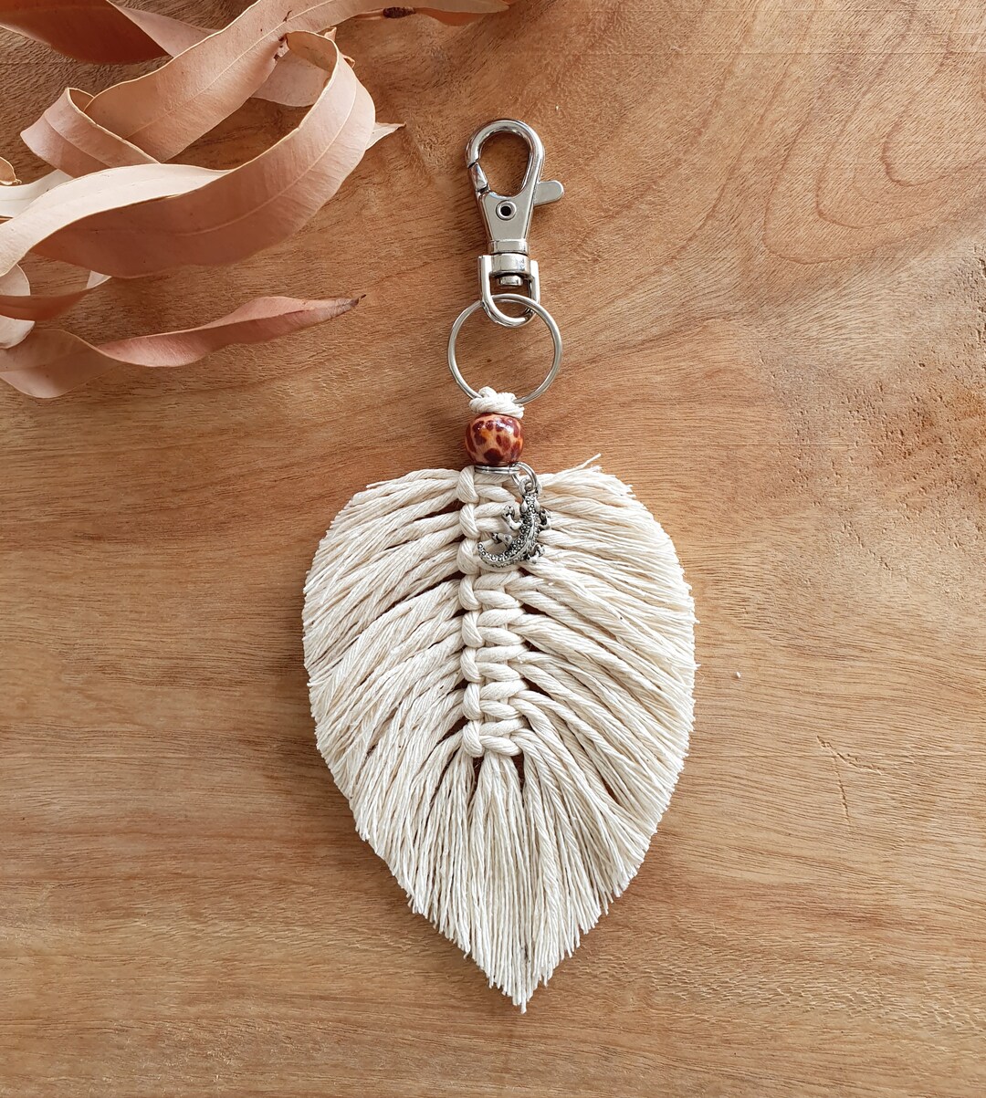 Hand-made Macrame Feather Keychain With Wooden Bead and Charm - Etsy ...