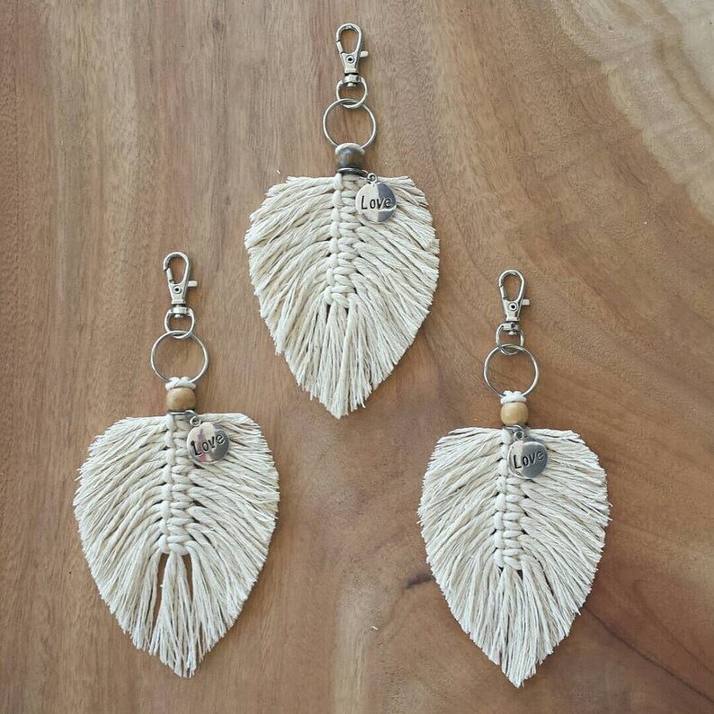 Hand-made Macrame Feather Keychain With Wooden Bead and Charm - Etsy ...