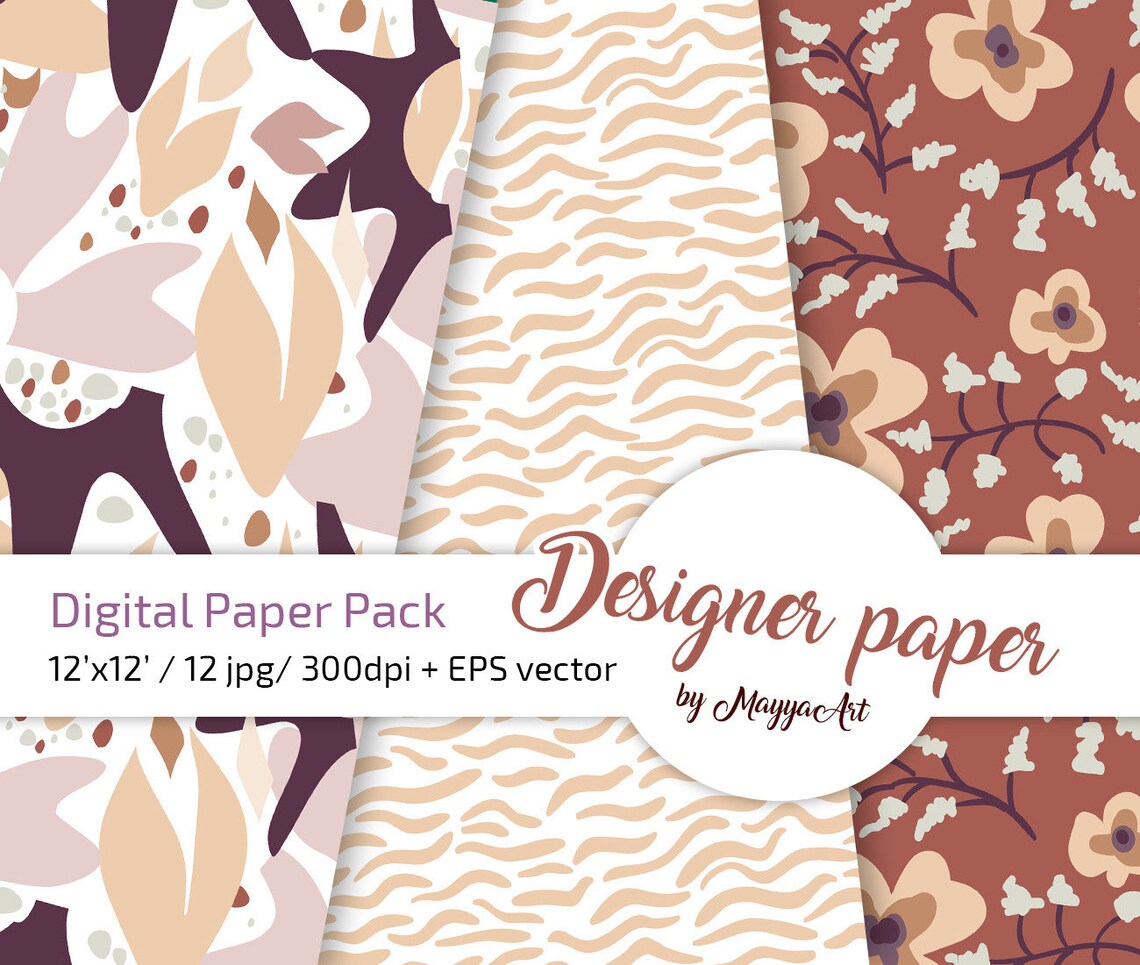 Boho Vector Digital Paper, Scrapbook Paper, Seamless Patterns, Digital ...