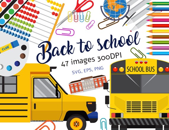 Back to SCHOOL Clipart Bundle With Stationery School Supplies | Etsy