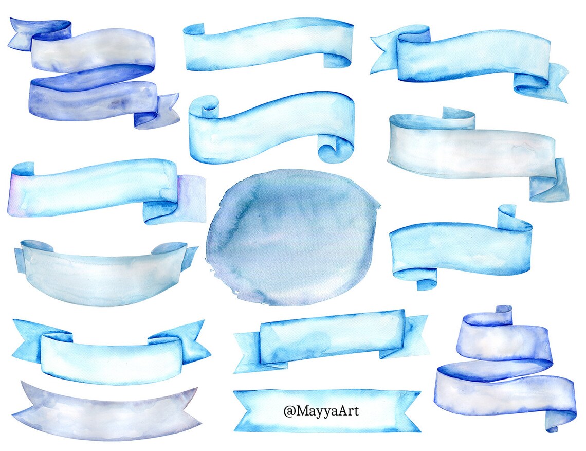 Watercolor Banners Clipart, Ribbons Graphics, Blob, Party Banners ...