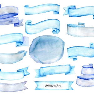 Watercolor Banners Clipart, Ribbons Graphics, Blob, Party Banners ...