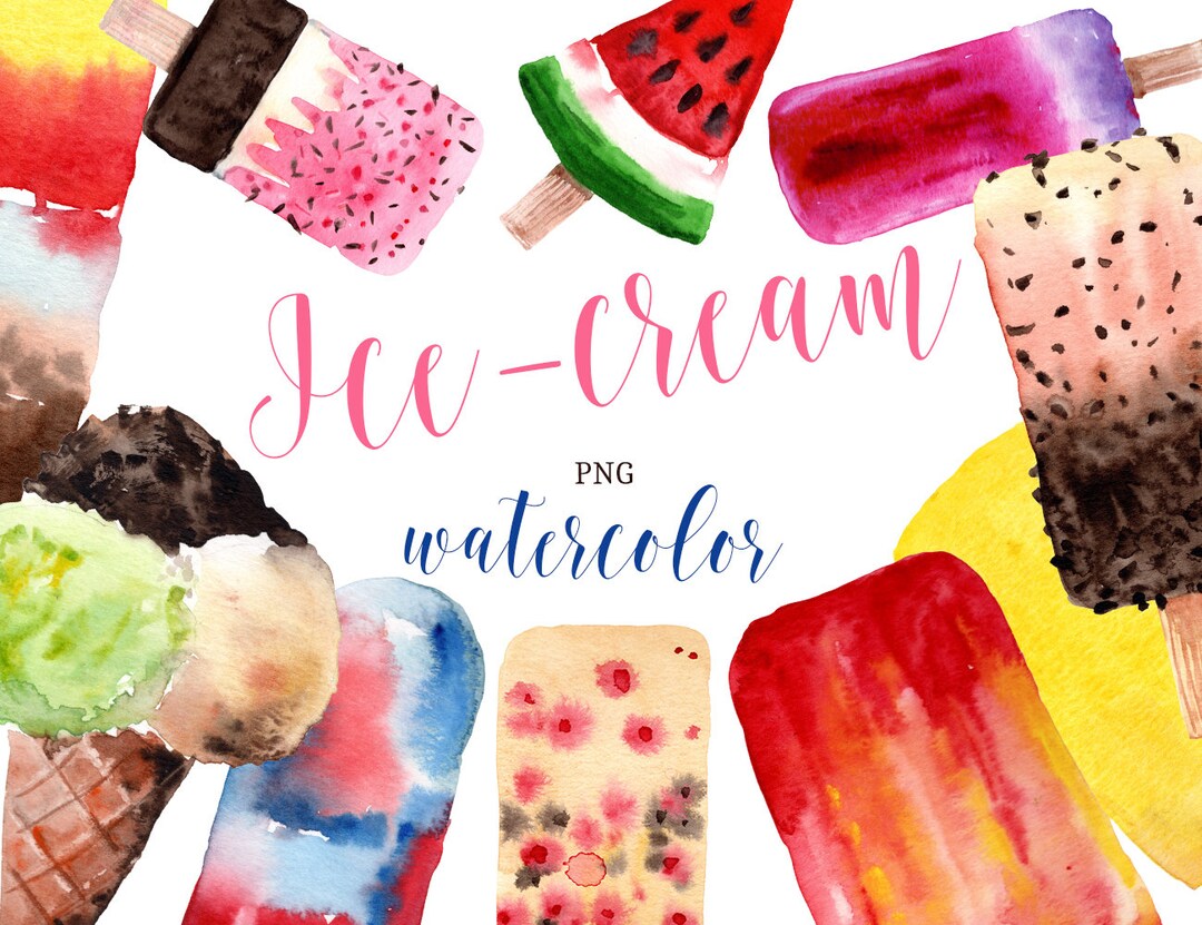 Watercolor Ice Cream Clipart, Hand Painted PNG Watercolor, Food ...