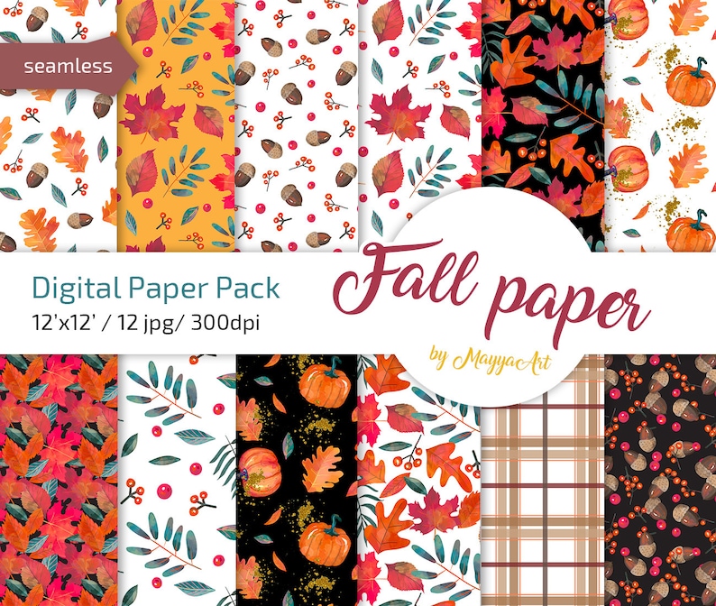 Rustic Thanksgiving Background, Watercolor Fall Digital Papers Autumn ...
