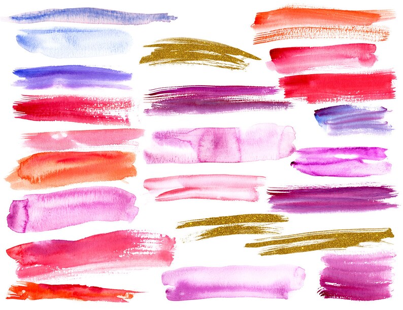 Pastel Pink, Violet, Blue and Gold Watercolor Transparent Brush Strokes ...