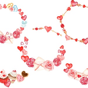 Watercolor Valentine's Day Clipart, Valentine Wreath, Hearts, Flowers ...