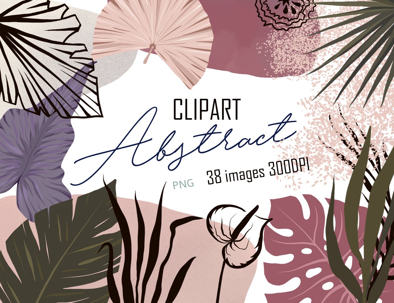Tropical Leaves Clipart, Boho Abstract Shapes Deco, Minimalist Boho ...