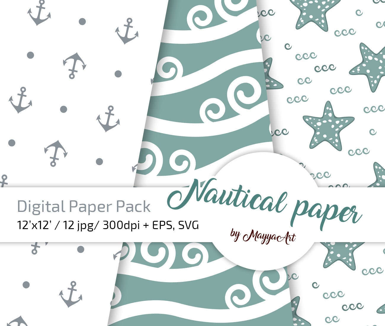 Nautical Paper Pack, Digital Paper, Seamless Pattern, Neutral Blue ...
