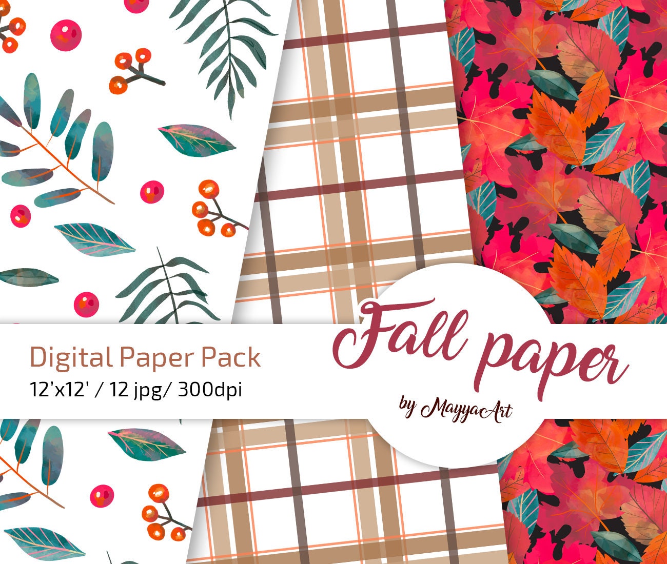 Rustic Thanksgiving Background, Watercolor Fall Digital Papers Autumn ...