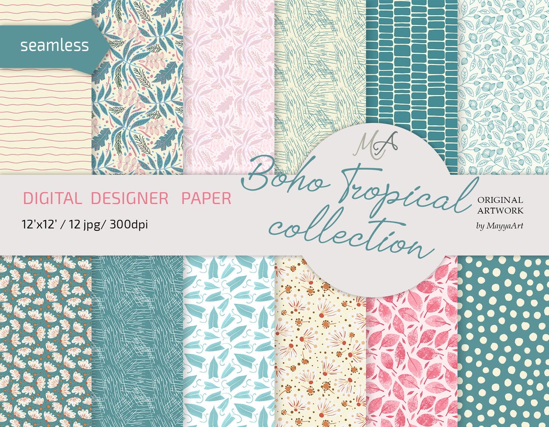 Tropical Leaves Digital Paper Tropical Summer Digital Paper - Etsy