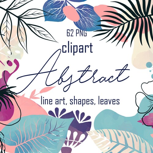 Abstract Watercolor Shape Clipart Line Art Plant Flower - Etsy