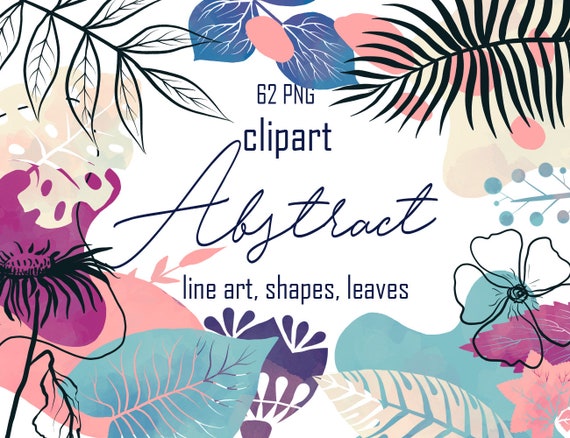 Abstract Watercolor Shape Clipart Line Art Plant Flower - Etsy