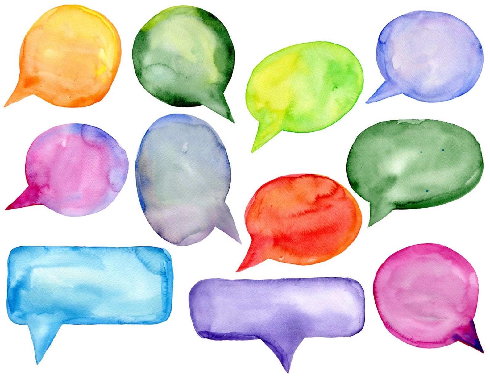 Watercolor Speech Bubble Hand Painted Clip Art, Speech Bubble Clipart ...