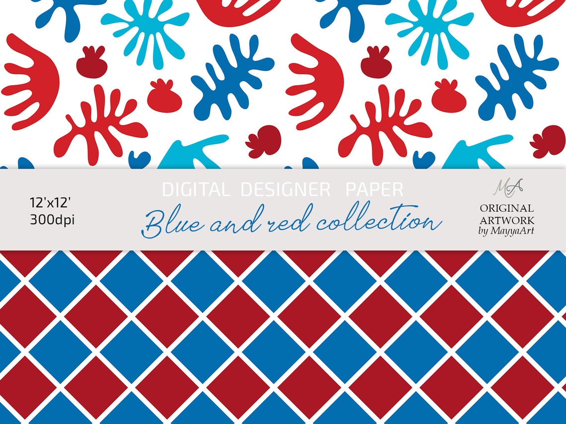 Red White and Blue Digital Paper Tropical Digital Paper | Etsy