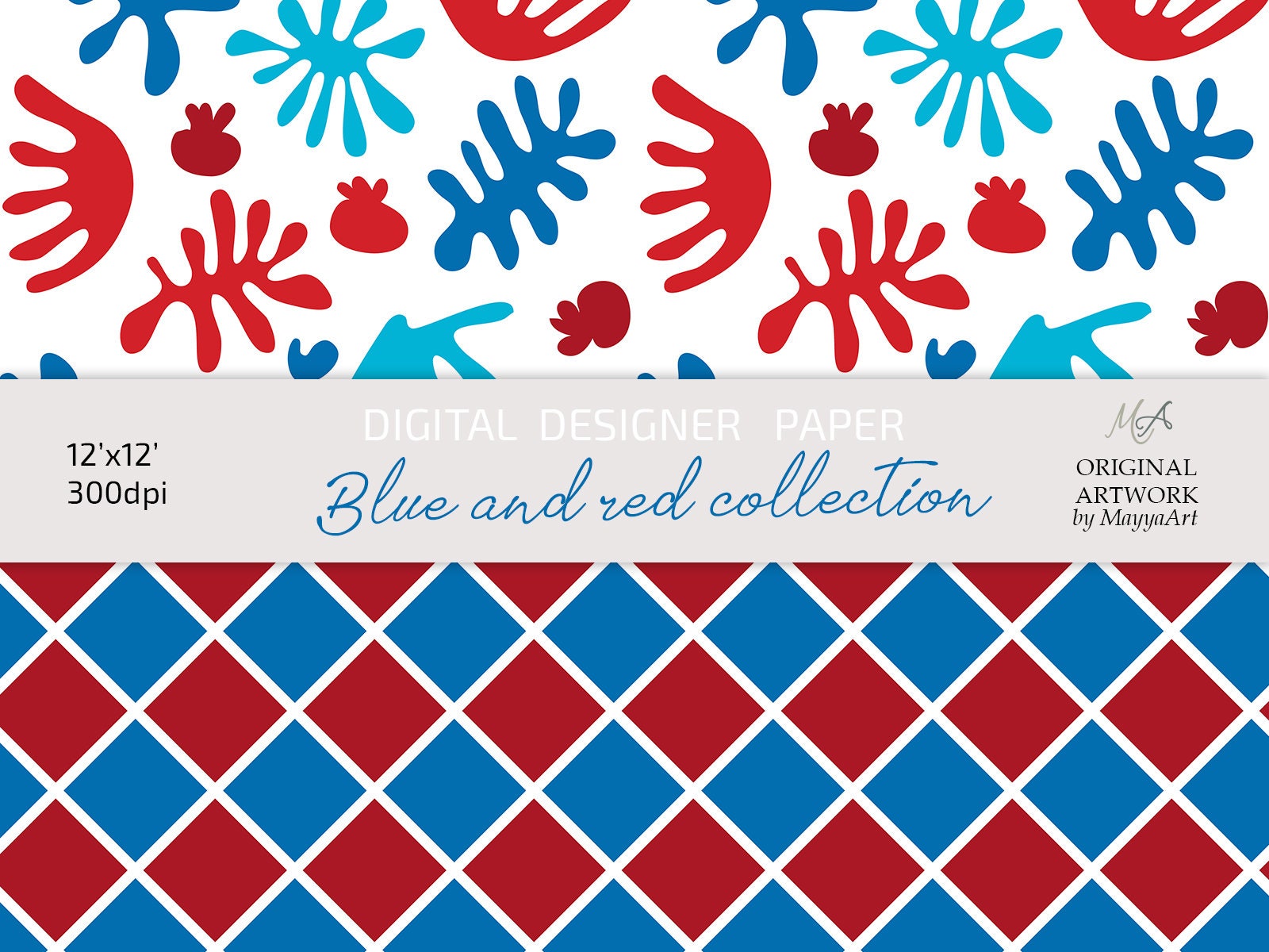 Red White and Blue Digital Paper Tropical Digital Paper | Etsy