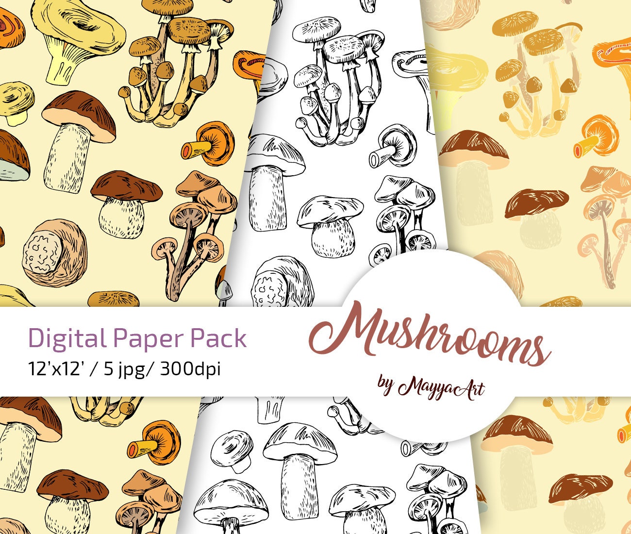 Mushroom Fall Clipart, Seamless Pattern, Vintage Mushroom Clipart ...