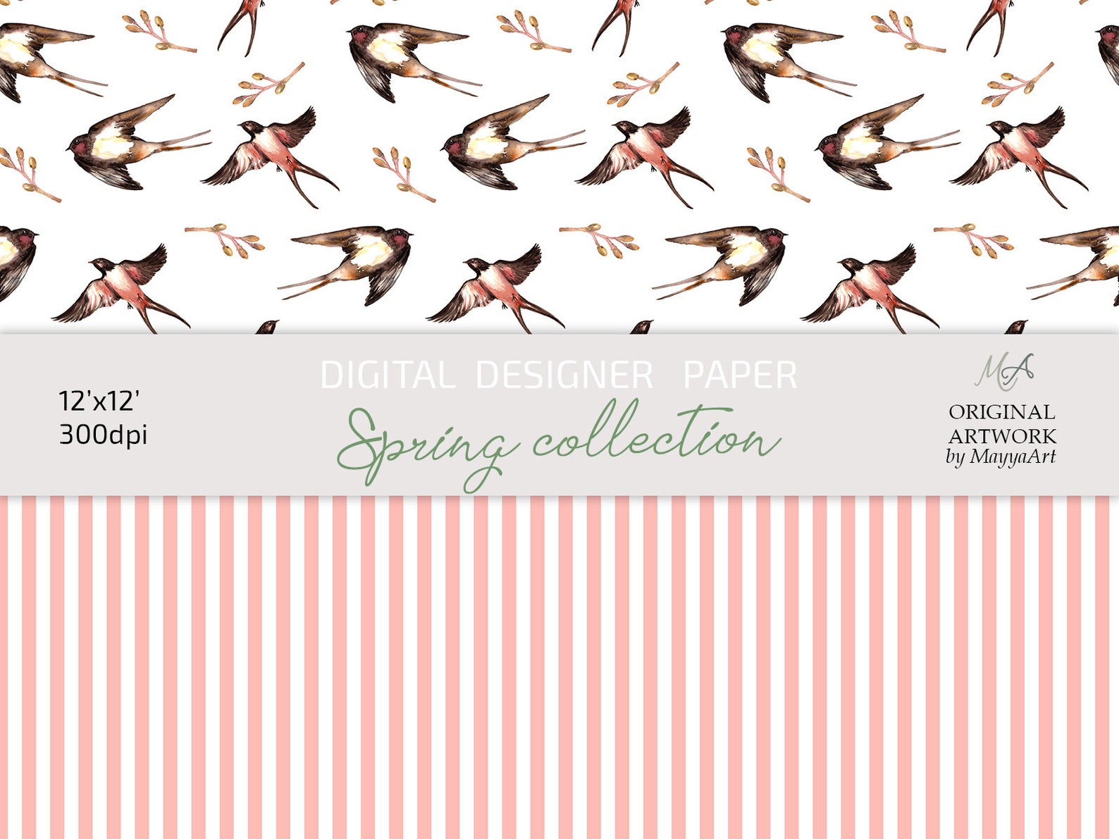 Spring Digital Paper With Watercolor Texture, Farmhouse Spring and ...