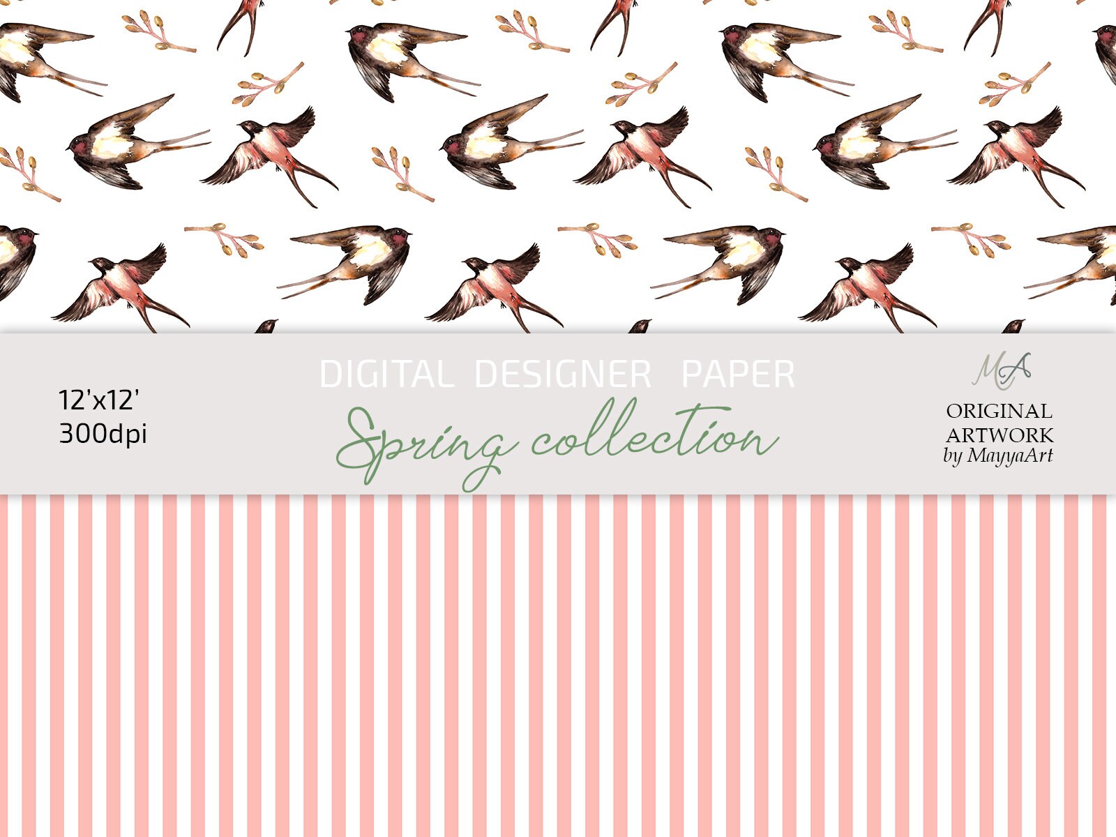 Spring Digital Paper With Watercolor Texture, Farmhouse Spring and ...
