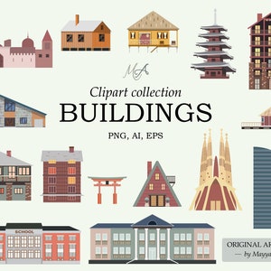 Buildings Clipart Set, Town Clip Art City Logo Png Hand Drawn Country ...
