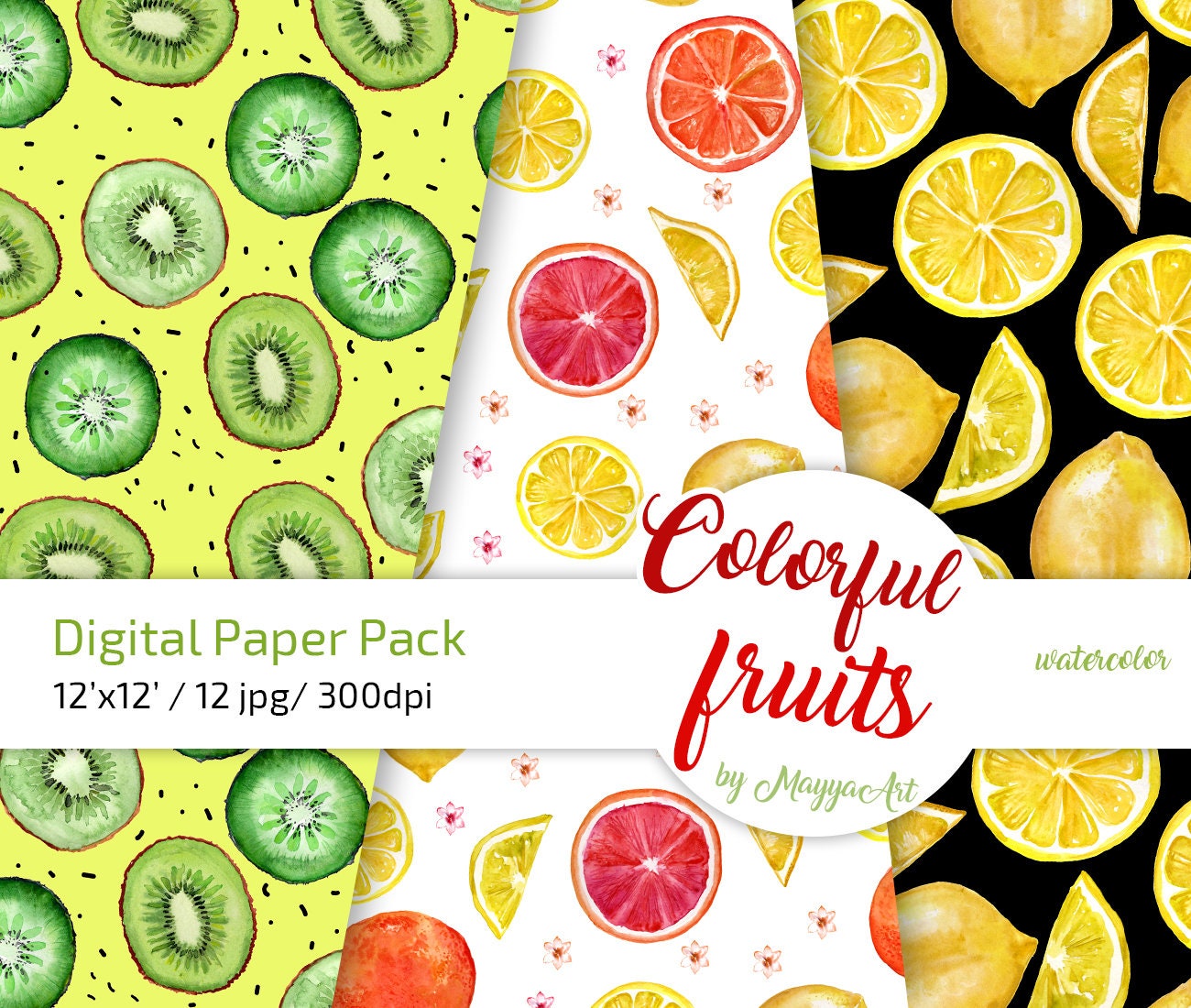 Watercolor Tropical Digital Paper Pack Summer Fruits Jungle - Etsy