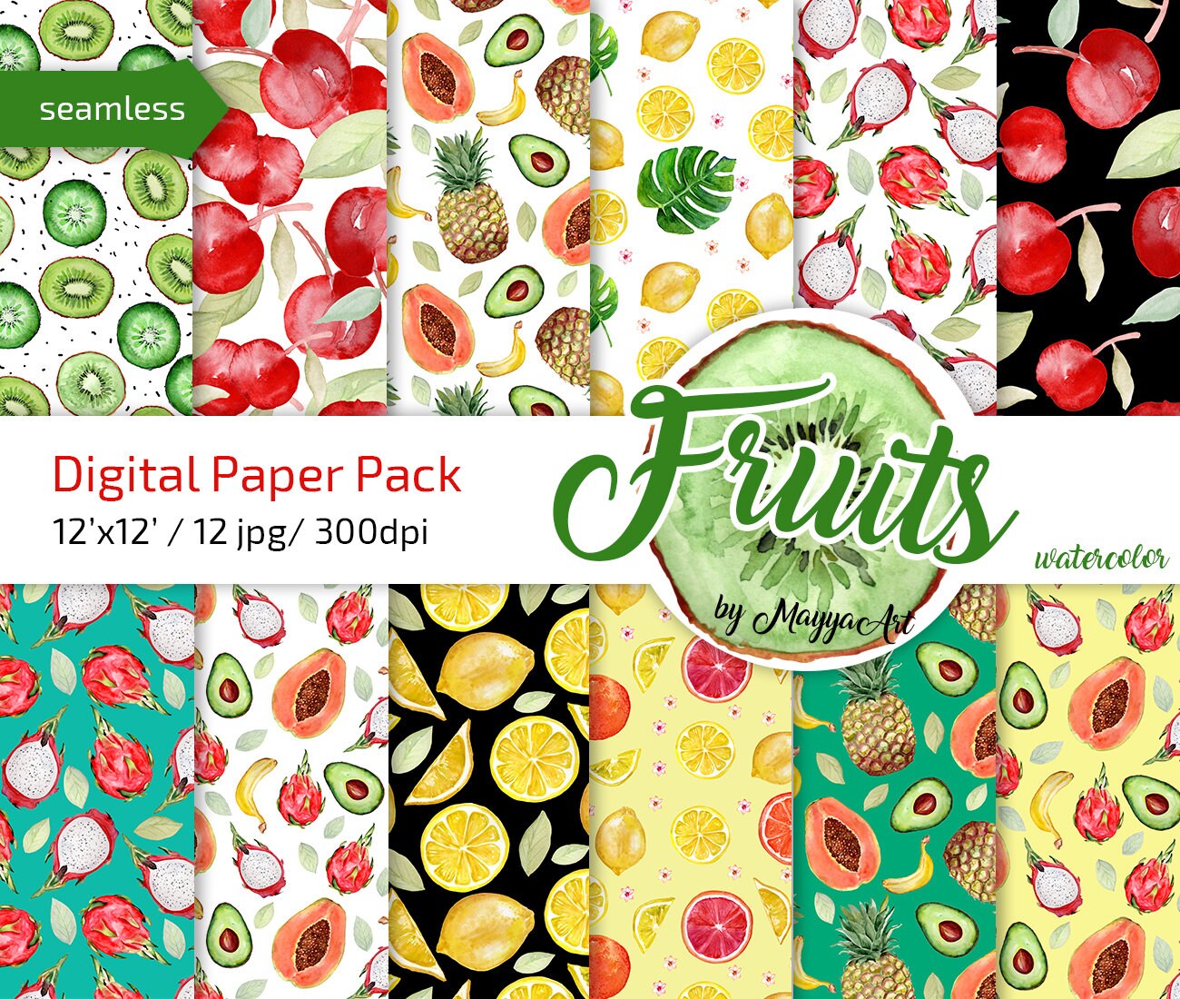 Digital Watercolor Summer Paper Fruit Digital Paper Hawaii - Etsy