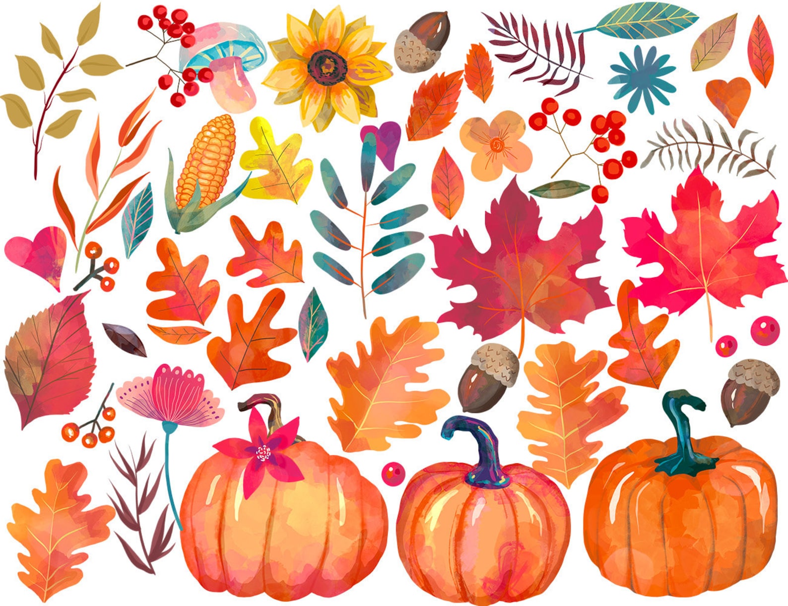 Autumn Clipart Fall Watercolor Clipart Autumn Leaves | Etsy