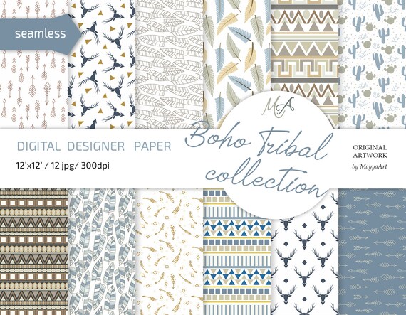 Tribal Digital Paper Aztec Digital Paper Boho Patterns With | Etsy