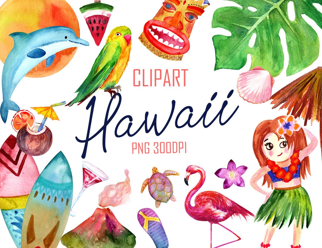 Cute Summer Clipart, Hawaii Clipart With Tropical Flamingo and Cute ...