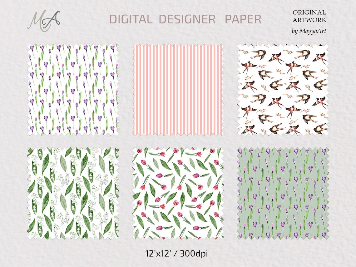 Spring Digital Paper With Watercolor Texture, Farmhouse Spring and ...