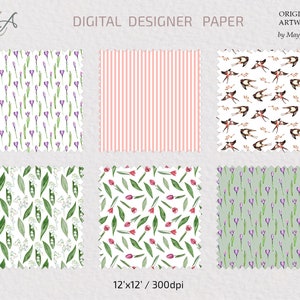 Spring Digital Paper With Watercolor Texture, Farmhouse Spring and ...