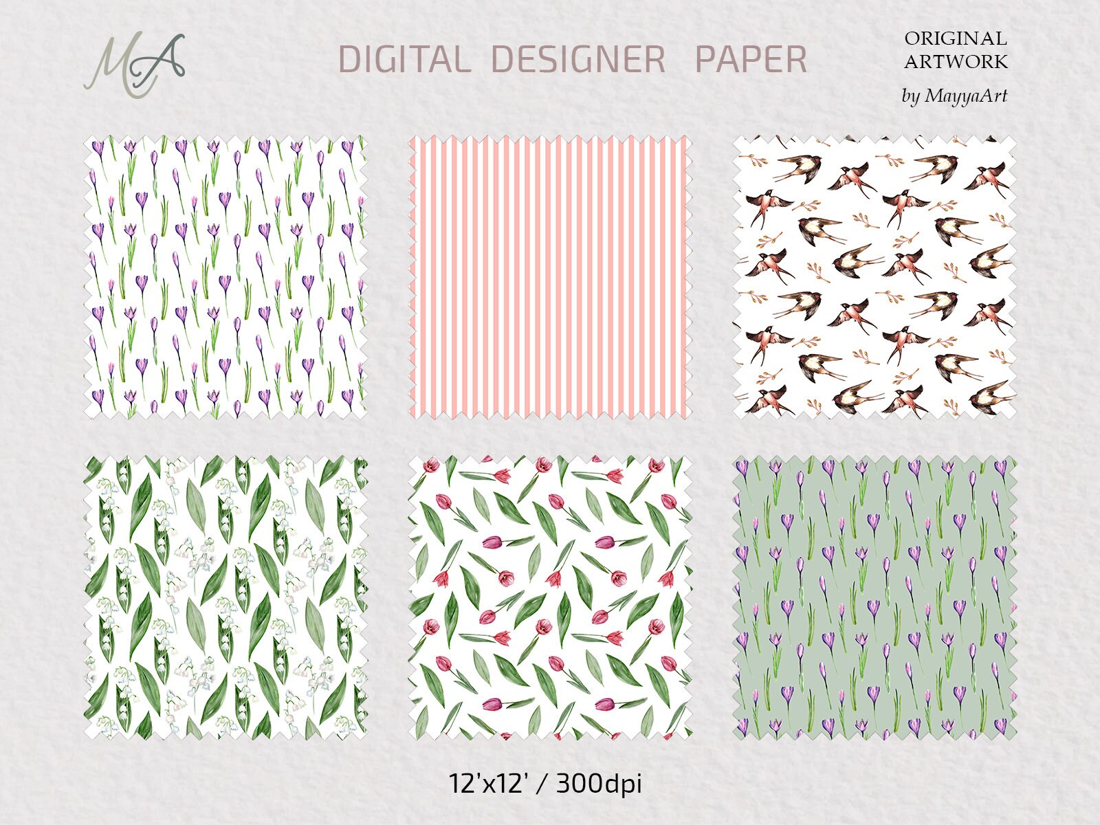 Spring Digital Paper With Watercolor Texture, Farmhouse Spring and ...