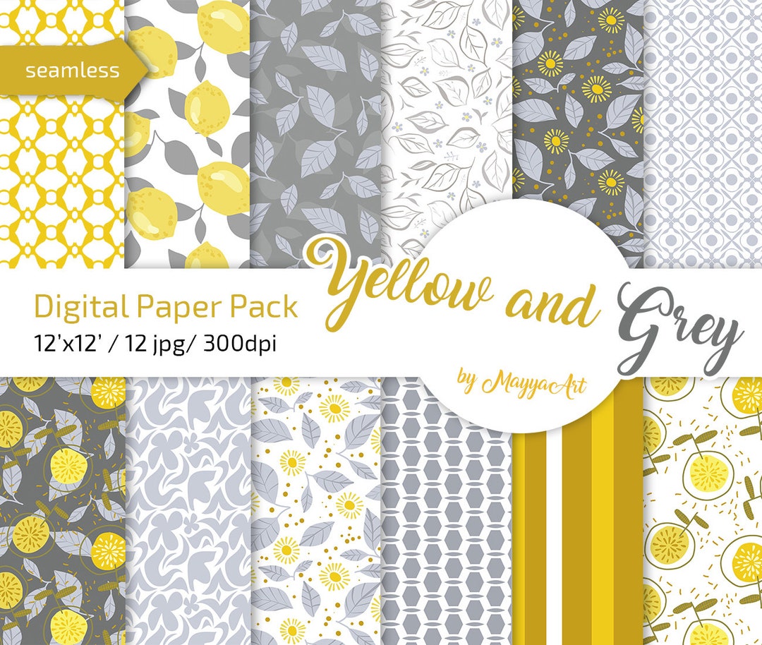 Yellow Grey Pattern Digital Paper, Seamless Pattern Digital Download ...