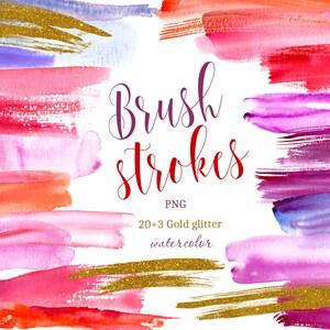 Pastel Pink, Violet, Blue and Gold Watercolor Transparent Brush Strokes ...