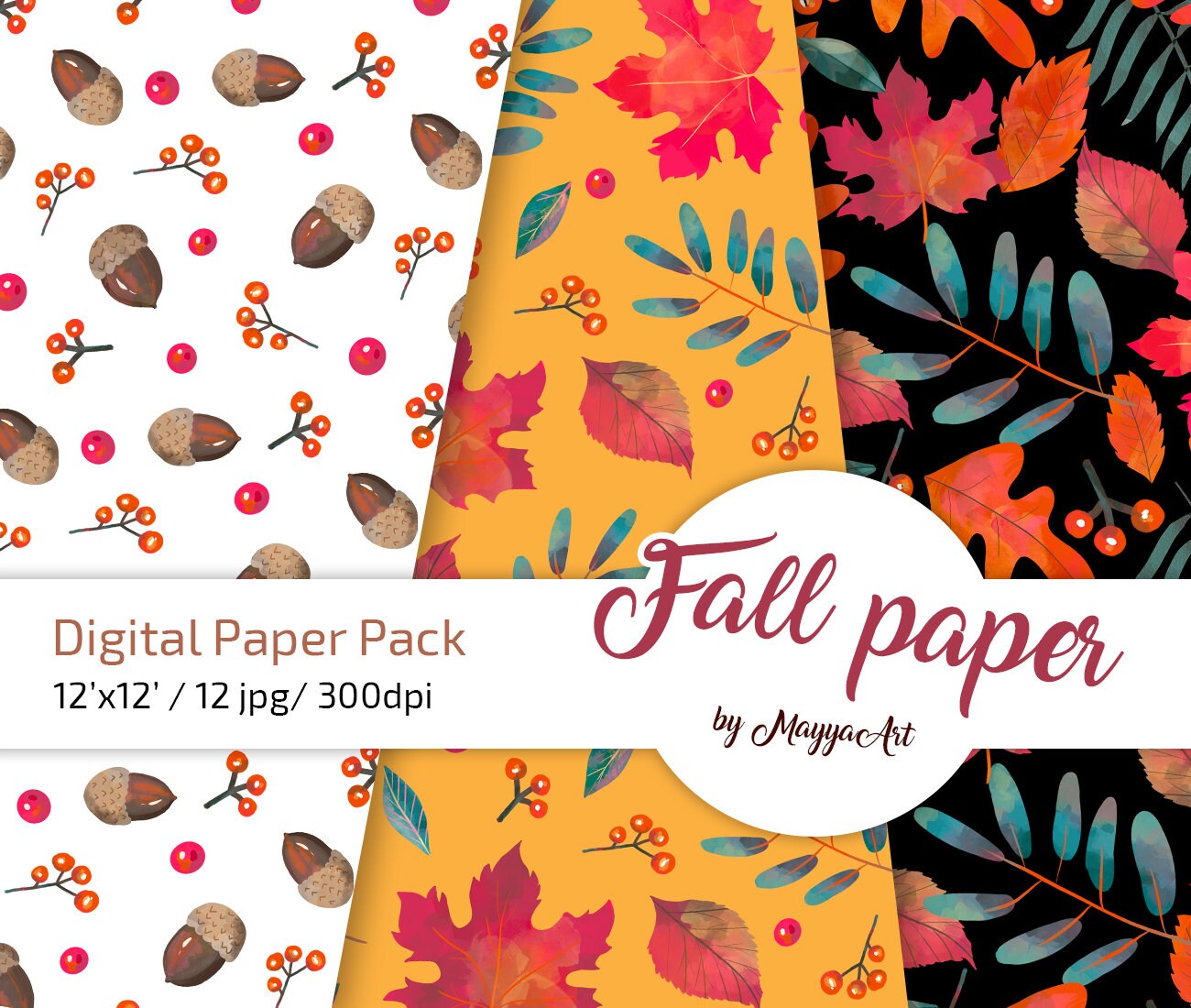 Rustic Thanksgiving Background, Watercolor Fall Digital Papers Autumn ...