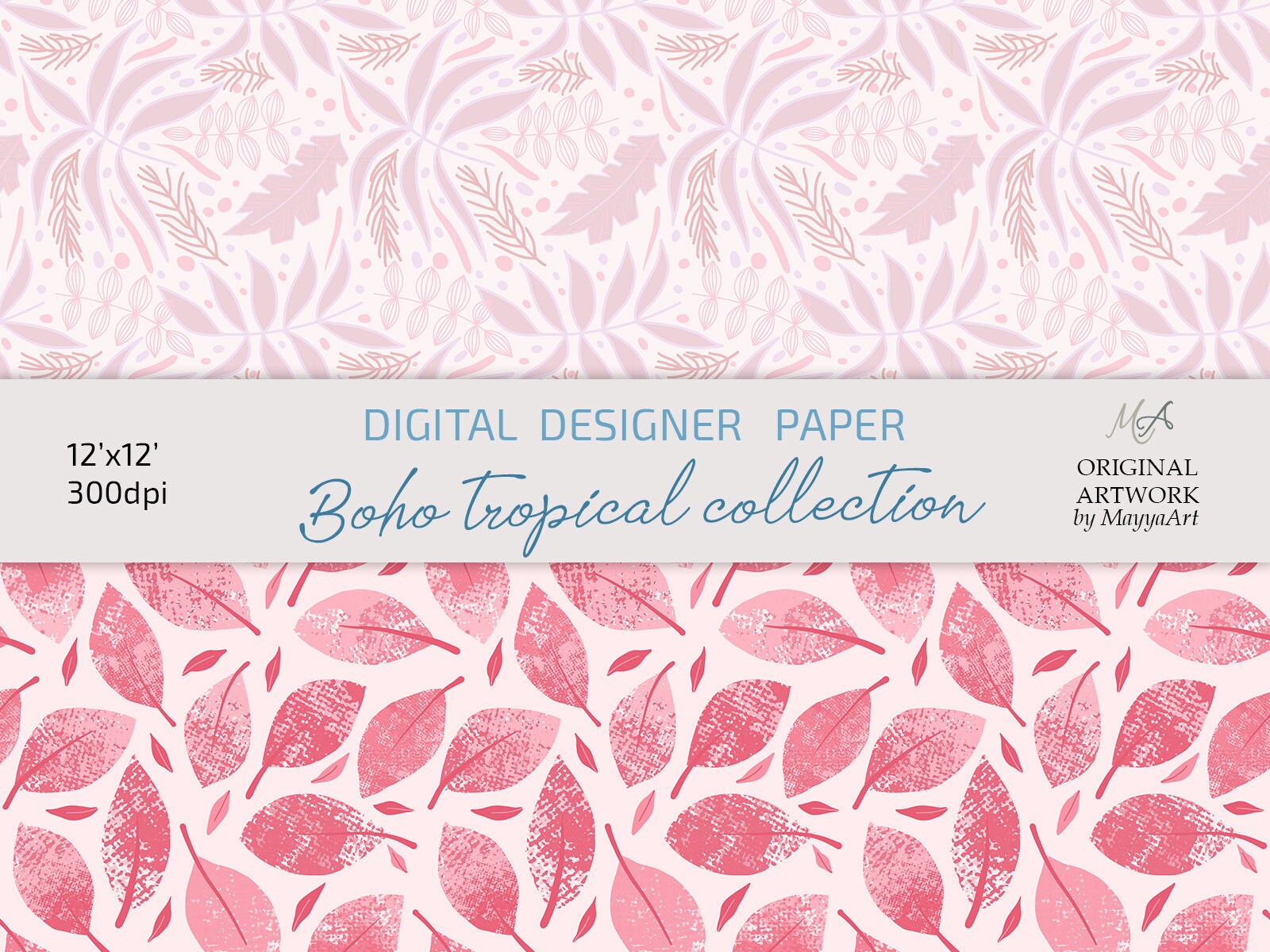 Tropical Leaves Digital Paper Tropical Summer Digital Paper | Etsy