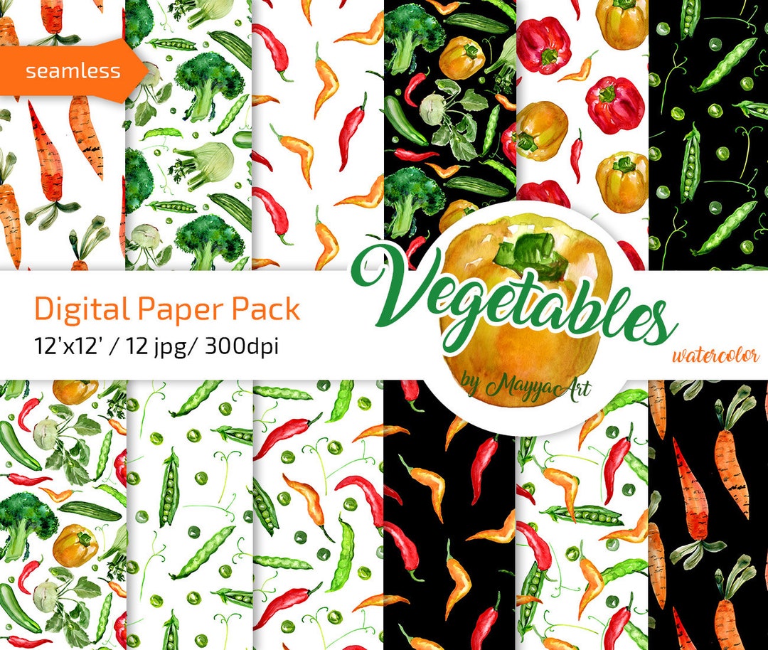 Vegetable Seamless Pattern, Digital Paper Pack, Texture, Watercolor ...
