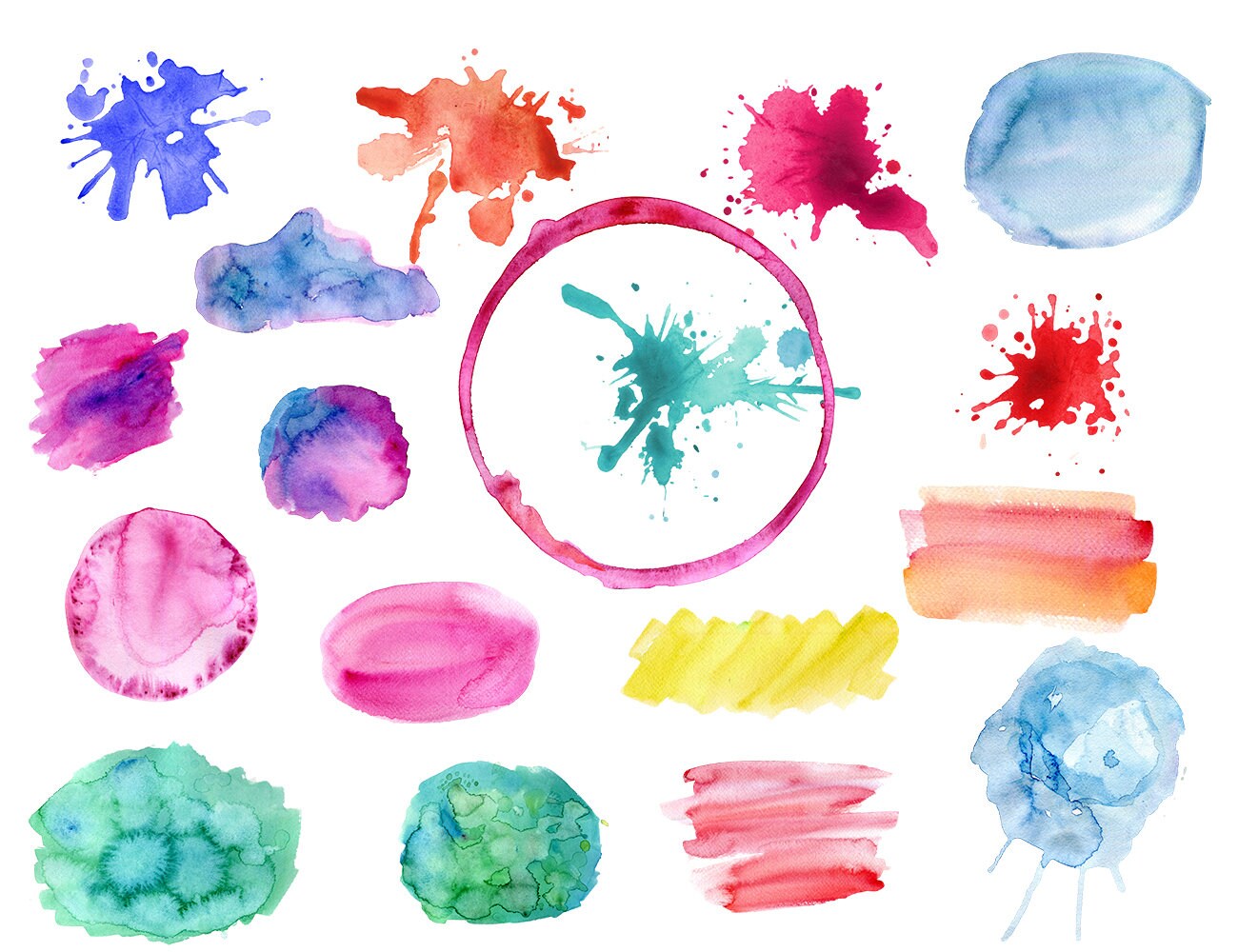 Watercolor Palette, Hand Painted Watercolor Shapes and Blobs, Splotches ...