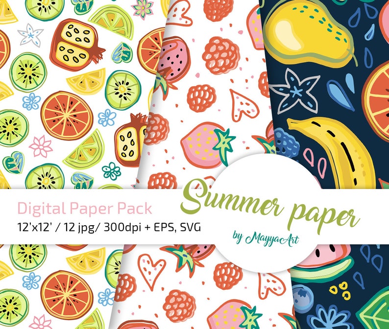 Fruit Digital Paper With Watermelon Paper Watermelon Pattern | Etsy