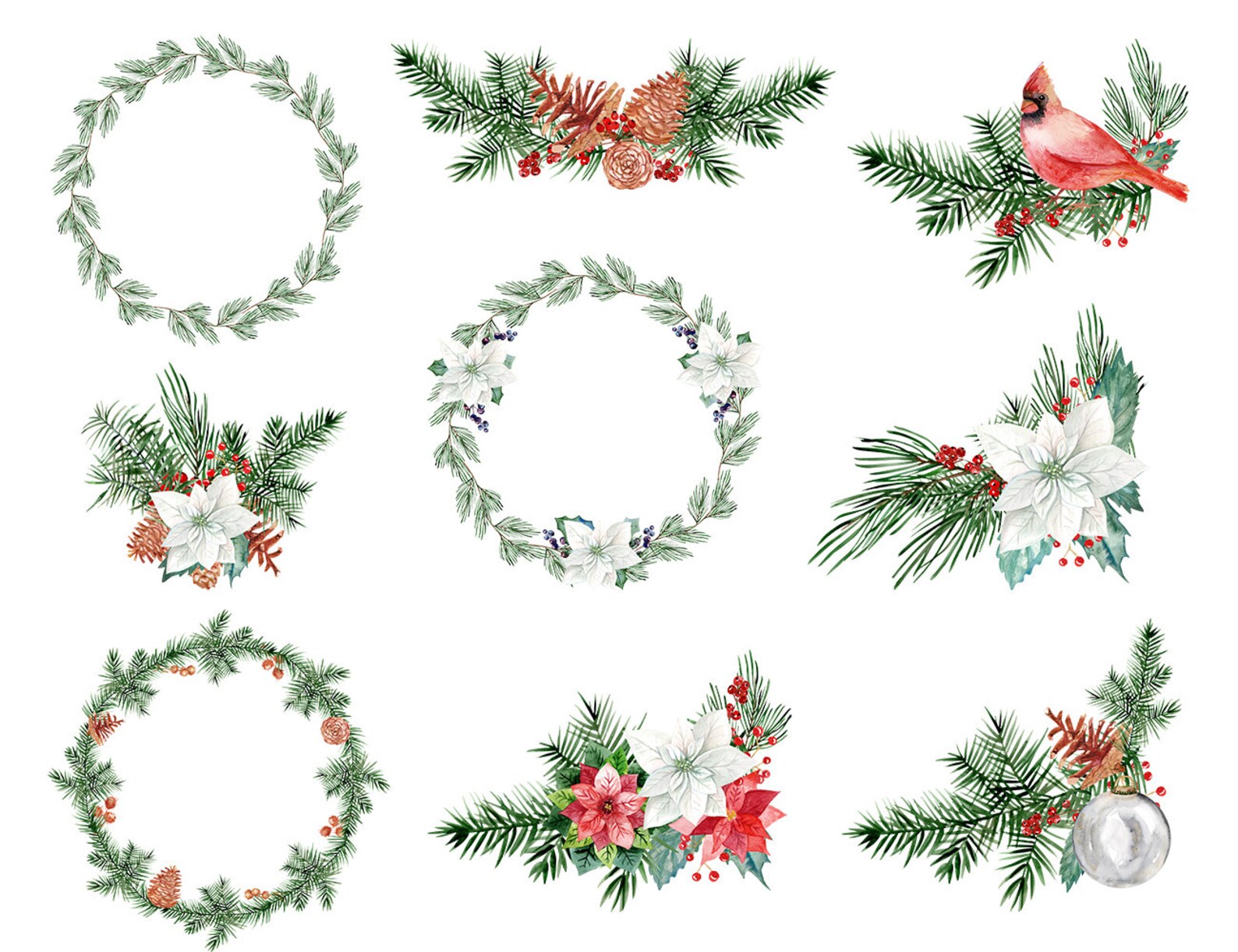 Watercolor Wreath Clipart Christmas Greenery Wreath Png With - Etsy