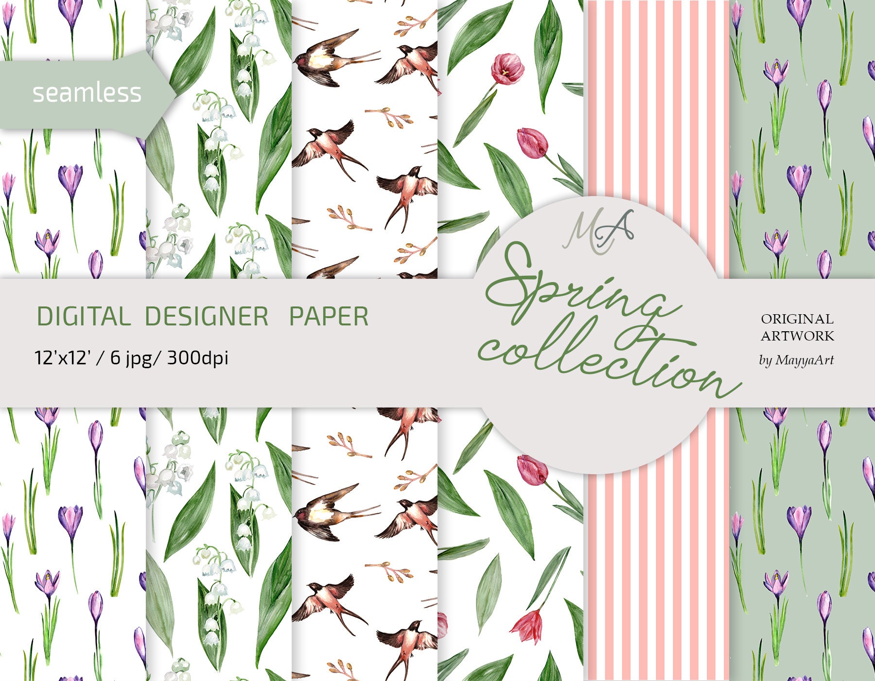 Spring Digital Paper With Watercolor Texture, Farmhouse Spring and ...