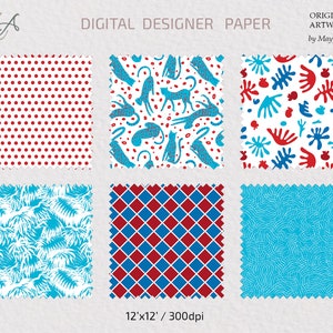 Red White and Blue Digital Paper Tropical Digital Paper | Etsy