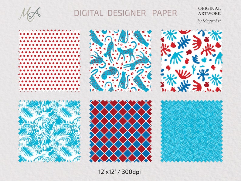 Red White and Blue Digital Paper Tropical Digital Paper - Etsy