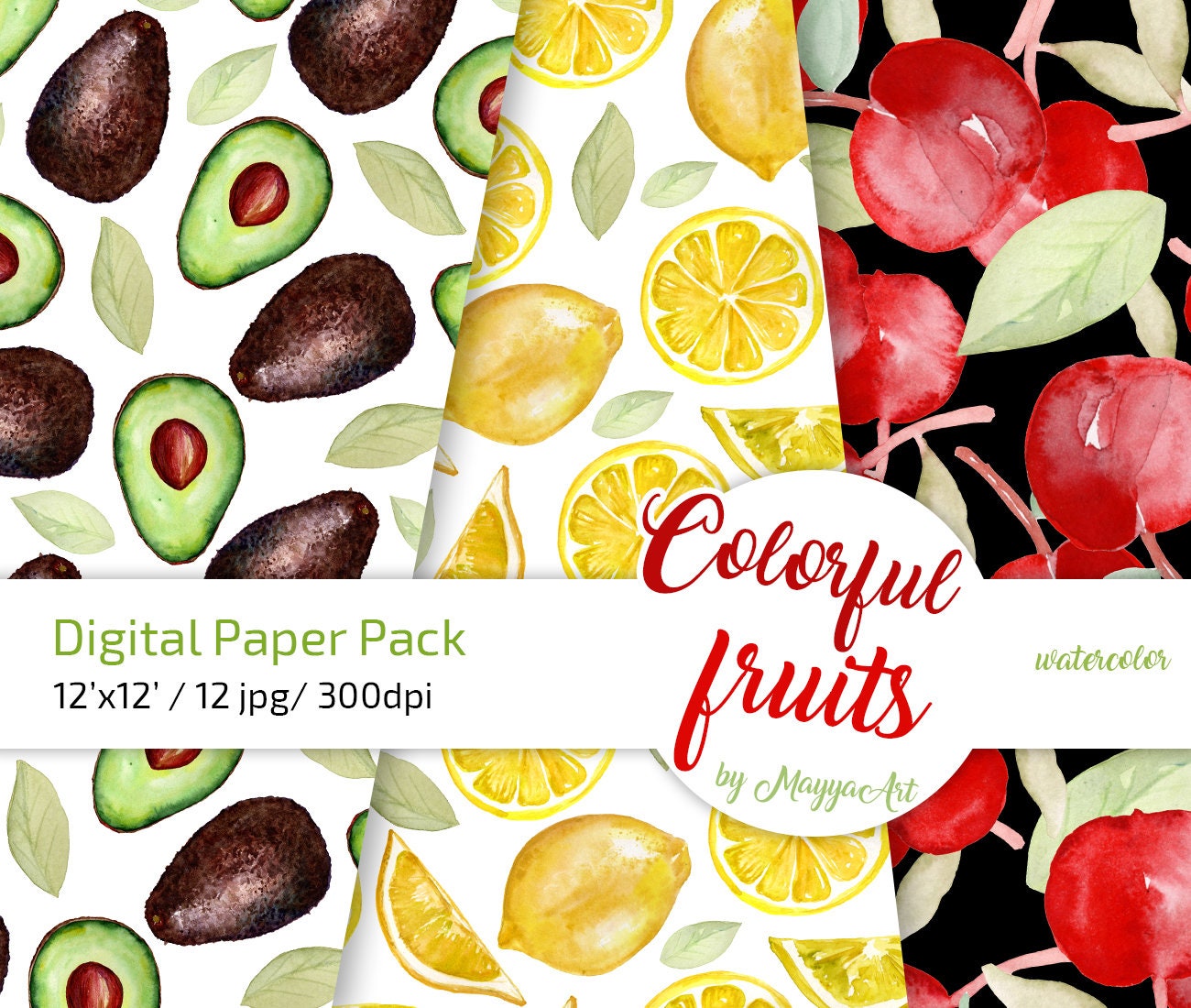 Watercolor Tropical Digital Paper Pack Summer Fruits Jungle - Etsy