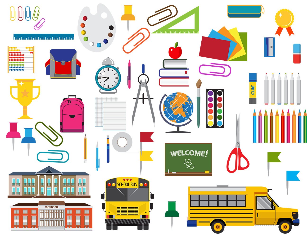 Back to SCHOOL Clipart Bundle With Stationery School Supplies and ...