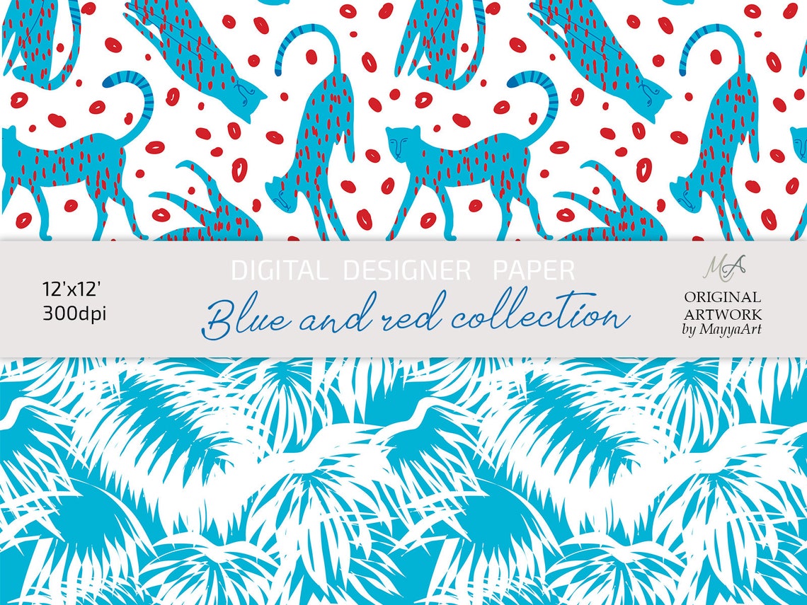 Red White and Blue Digital Paper Tropical Digital Paper | Etsy