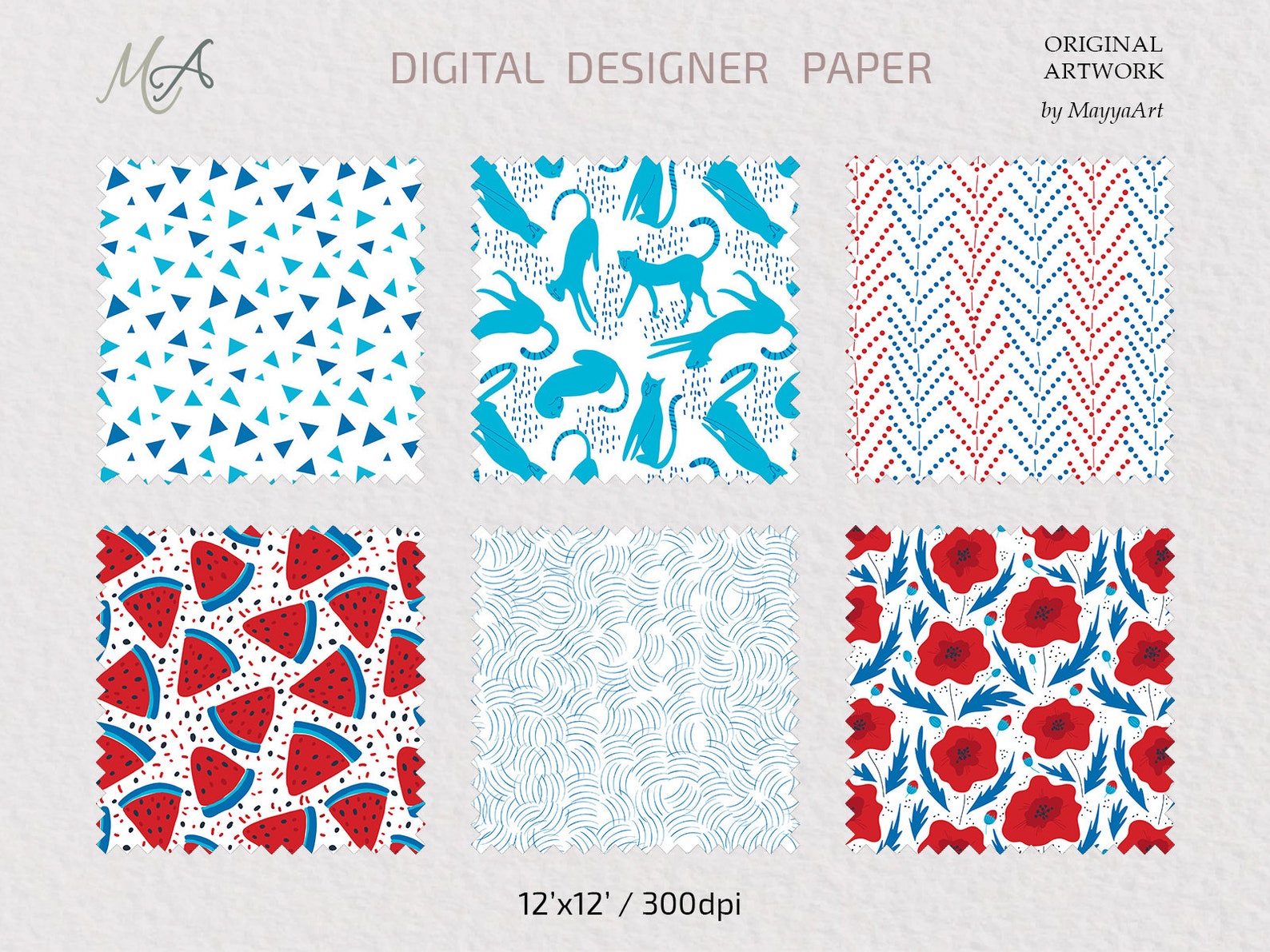 Red White and Blue Digital Paper Tropical Digital Paper | Etsy